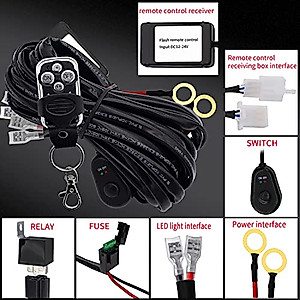 LED Lights Bar Wireless Remote Control Wiring Harness Kit 2 Leads 12V On-Off Switch Power Relay Blade Fuse 14AWG Core Cable Wiring Harness Kit fit for LED Driving Lights Bar Work Auxiliary Lights