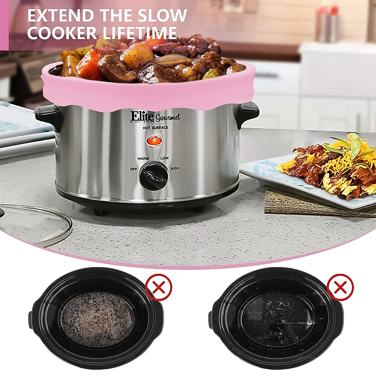 Xandz 3 Pack Silicone Slow Cooker Liners for Crockpot 6 Quart, Reusable Crock Pot Liners Dishwasher Safe Bags Liners Fit Oval Pot