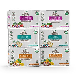 Super Organics Tea Variety Pack with Superfoods and Probiotics Keurig K-Cup Compatible Awake Tea, Metabolism Tea, Beauty Tea USDA Certified Organic, Vegan, Non-GMO, 60ct