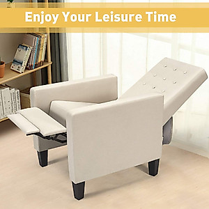 ECOTOUGE Massage Mid-Century Modern Fabric Recliner, 2 Set of Push Back Recliner Chair w/Side Pocket and Button Tufted Single Sofa Chair for Adults Livingroom Bedroom Home and Office, Beige