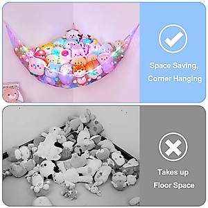 Basumee Stuffed Animals Net or Hammock with LED Light Hanging Toy Net Hammock for Stuffed Animals Storage Stuff Animals Hammocks for Nursery Kids Room with Remote Control, 8 Kinds of Lights(Pack of 1)