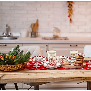 Gift Boutique 24 Disposable Xmas Santa Milk & Cookies Cup & Saucers Set 7 Oz Paper Mug with Handle 7" Scallop Shaped Saucer Plate for Tea Hot Cocoa Chocolate Coffee Mugs Holiday Xmas Dinner Supply