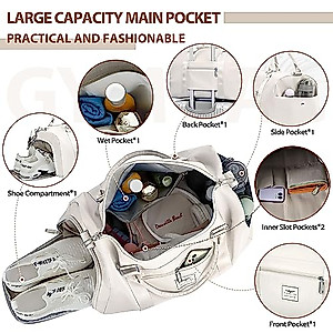 FIORETTO Gym Tote Bag Duffle Bag with Separated Shoes Compartment & Wet Pocket, Travel Bag Weekend Overnight Bags, Water-Resistant Carry On Bag Hospital Holdalls for Women Beige
