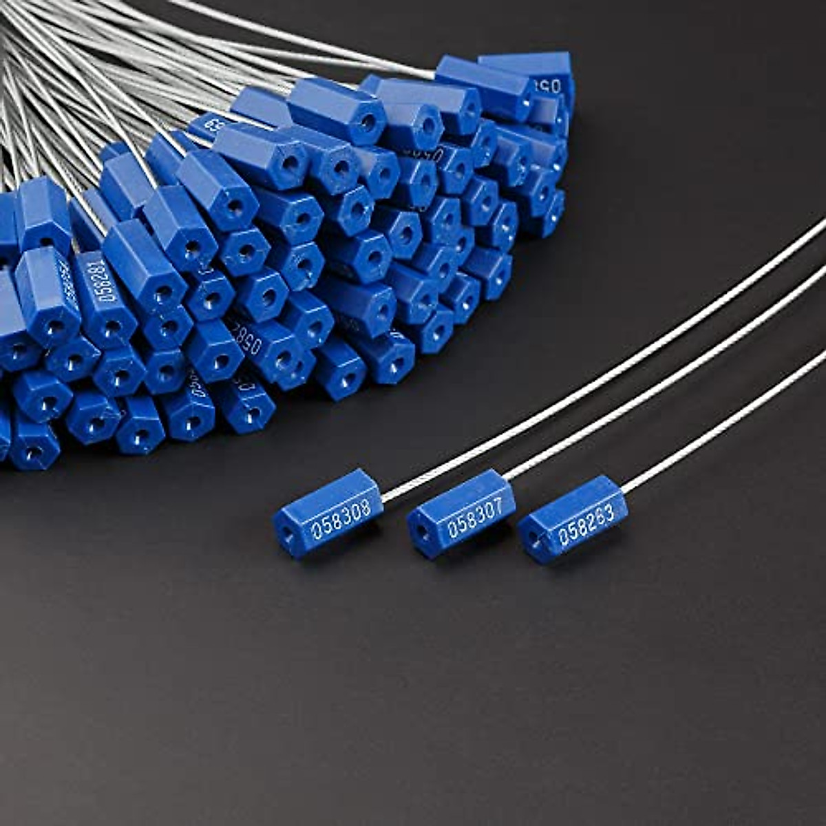 STYLIGHT - 100 Wire Cable Seals, Truck Seals, Anti-Tamper Seals, Steel Pull Tight Wire Seal, Trailer Seals, Metal Container Seals, High Security Seals, Shipping Seals Numbered Sequentially (100, Blue)