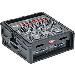 SKB Cases 1SKB-R102 10x2 Roto Rack/Mixer Console, 10U Slanted Rackmount on top, 2U rackmount in front, Steel Threaded Rails, Hard Lid and Doors, Side Access Ports for Cable Routing