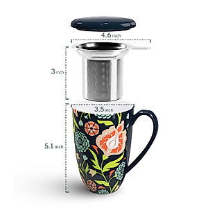immaculife Tea Cup with Infuser and Lid Tea Mug with Lid Teaware with Filter Large Capacity 16OZ, Navy blue