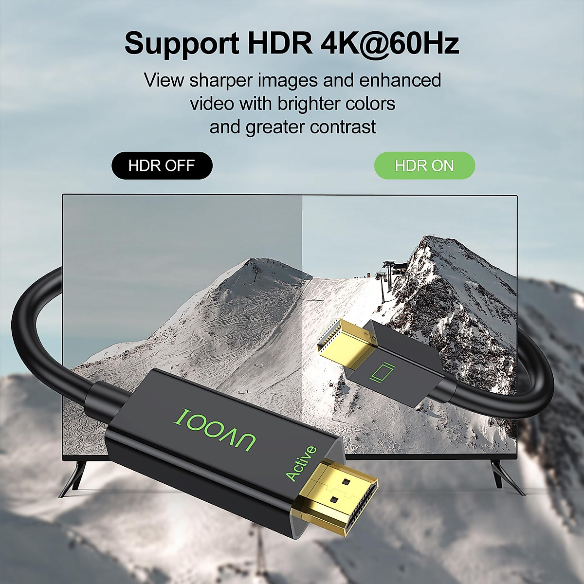 UVOOI Active Mini DisplayPort to HDMI Cable 10 Feet, Mini DP to HDMI Cord Supporting Eyefinity Technology & 4K@60Hz, 1440P@144Hz Resolution