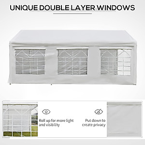 Outsunny 10' x 20' Heavy Duty Party Tent & Carport with Removable Sidewalls and Double Doors, Large Canopy Tent, Sun Shade Shelter, for Parties, Wedding, Outdoor Events, BBQ, White