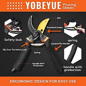 8" Professional Bypass Pruning Shears, Premium Titanium Garden Shears, Sharp Hand Pruner Secateurs, Hand Pruners, Garden Clippers Hedge Shears With Non-slip Handle Garden Tools