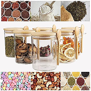 Glass Jars with Bamboo Lids and Spoon Airtight, 18.5Oz Food Storage Containers for Sugar Coffee Nuts, Glass Kitchen Canisters for Flour, Cookie, Candy, Matcha Tea, Oats and Spice Jars