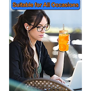 Yooler Glass Cups with Lids and Straws - 16oz Can Shaped Drinking Beer Glasses, Iced Coffee Cups, Cute Glass Tumbler with Straw and Bamboo Lid, Ideal for Cocktail, Whiskey, Gift (Set of 4)