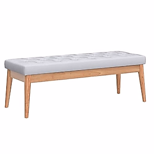 Tbfit Extra-Long Upholstered Tufted Bed Bench Seat for Bedroom, Entryway Wood Bench with Sturdy Wooden Legs, Buttoned Vanity Rectangle Dining Bench(Grey)