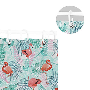 Burbuja Shower Curtain for Bathroom, Leaves and Flamingo Waterproof Washable Shower Bath Curtain for Home Hotels with 12 Hooks, 60x72 in