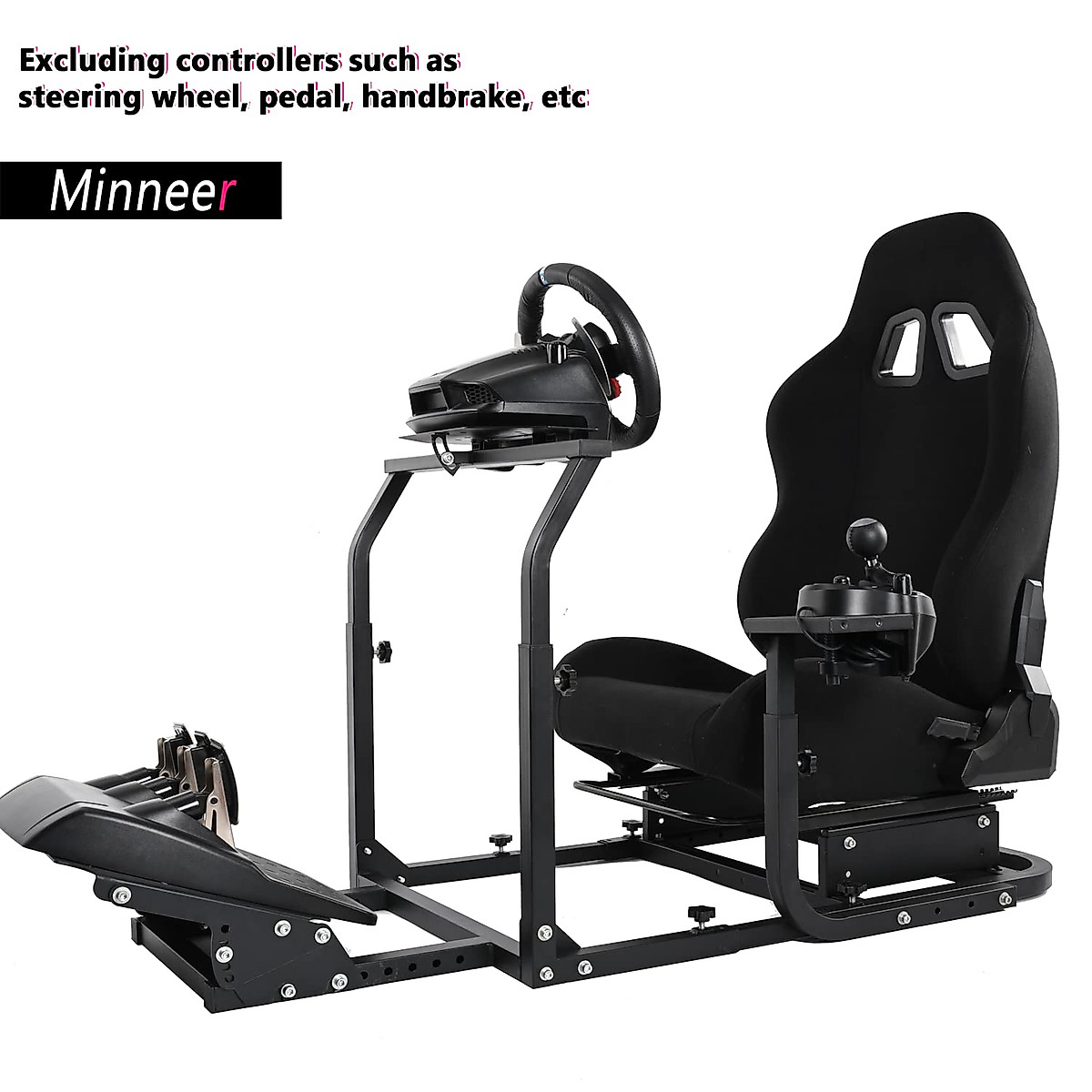 Minneer Super Driving Simulator Cockpit with Real Seat forLogitech G25, G27, G29, G920 Dual-Segment Adjustable PC,Xbox,PS4 Racing Wheel Stand Frame Professional Level Steering Simulator Cockpit