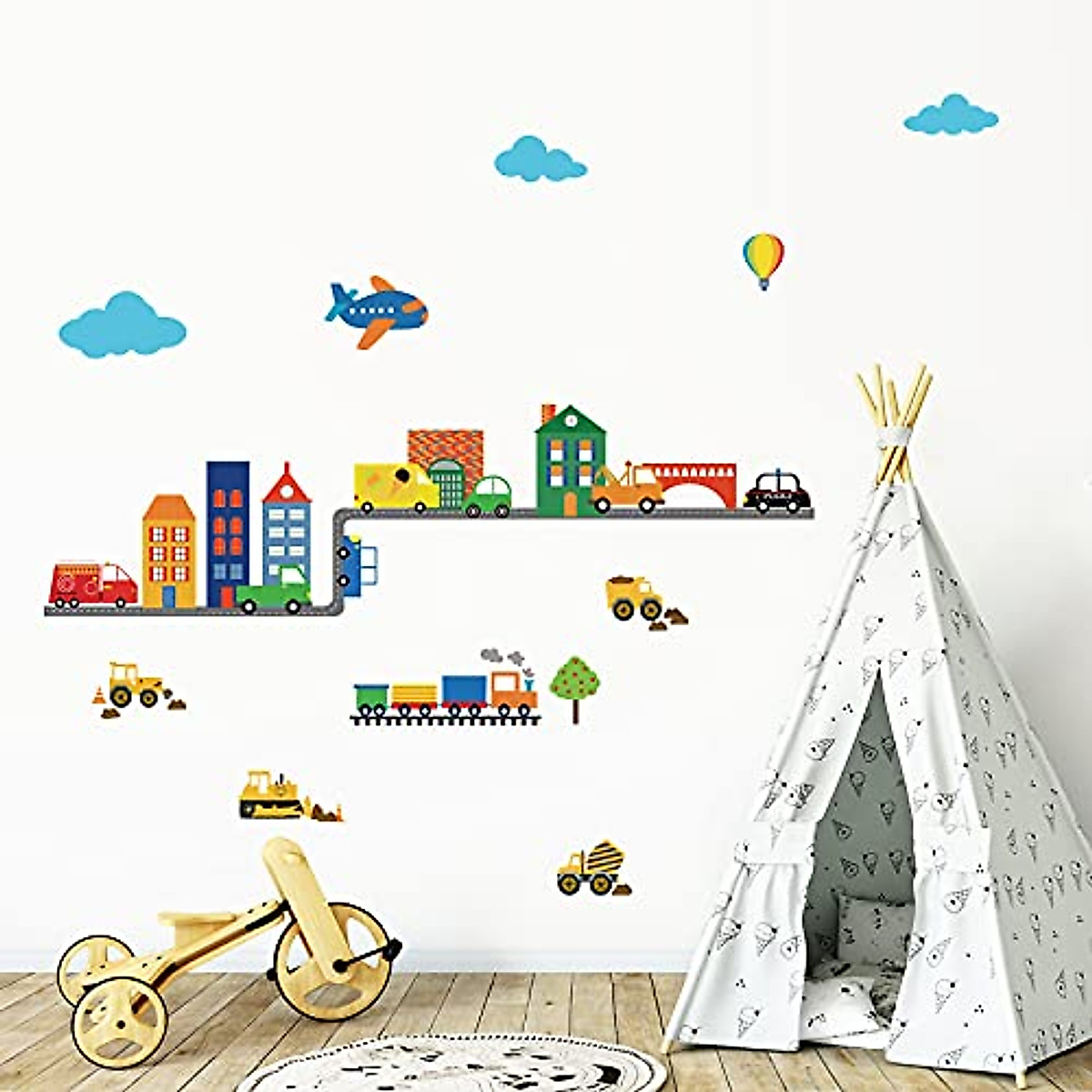 decalmile Construction Vehicles Wall Decals Cars Transportation Boys Wall Stickers Baby Nursery Childrens Bedroom Living Room Wall Decor