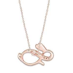 AFFY White Natural Diamond Easter Bunny Infinity Pendant Necklace in 14k Rose Gold Over Sterling Silver (0.1 Ct)