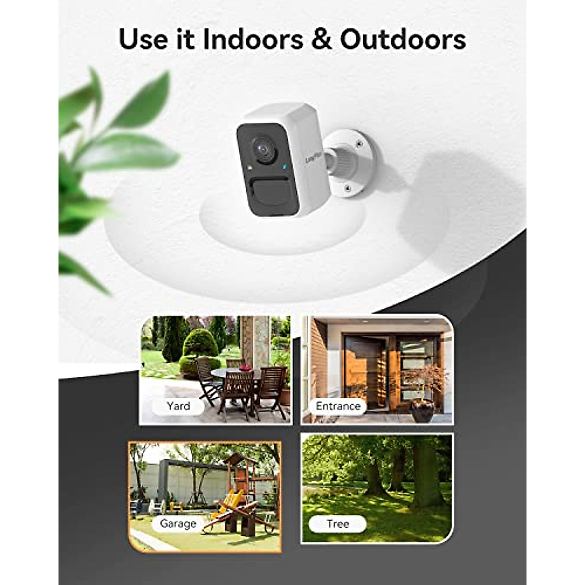 LongPlus Wireless Outdoor Security Camera, Battery Powered Cameras for Home Security Wireless WiFi with Night Vision, Motion Detection,Siren Alarm,Spotlight,2Way Audio (White)