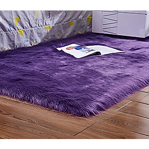 Luxury Plush Fuax Sheepskin Area Rug Fluffy Fuax Fur Shag Carpet Children Play Carpet for Living & Bedroom Sofa Purple,3x5ft