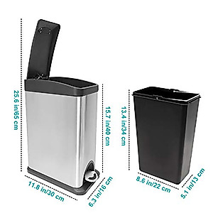 CTETC Slim Small Trash Can with Lid Soft Close and Removable Inner Wastebasket, Rectangular Narrow Stainless Steel Trash Can for Bathroom Bedroom Office, Anti-Fingerprint Brushed Finish, 2.1Gal/8L