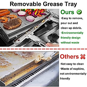 Flat Top Grill, Griddle for Gas Grill 24"x16" with Removable Grease Tray, Stove Top Griddle Even Heat Distribution, Stainless Steel Griddle Grill with Retractable Stand Accommodates Different Grill
