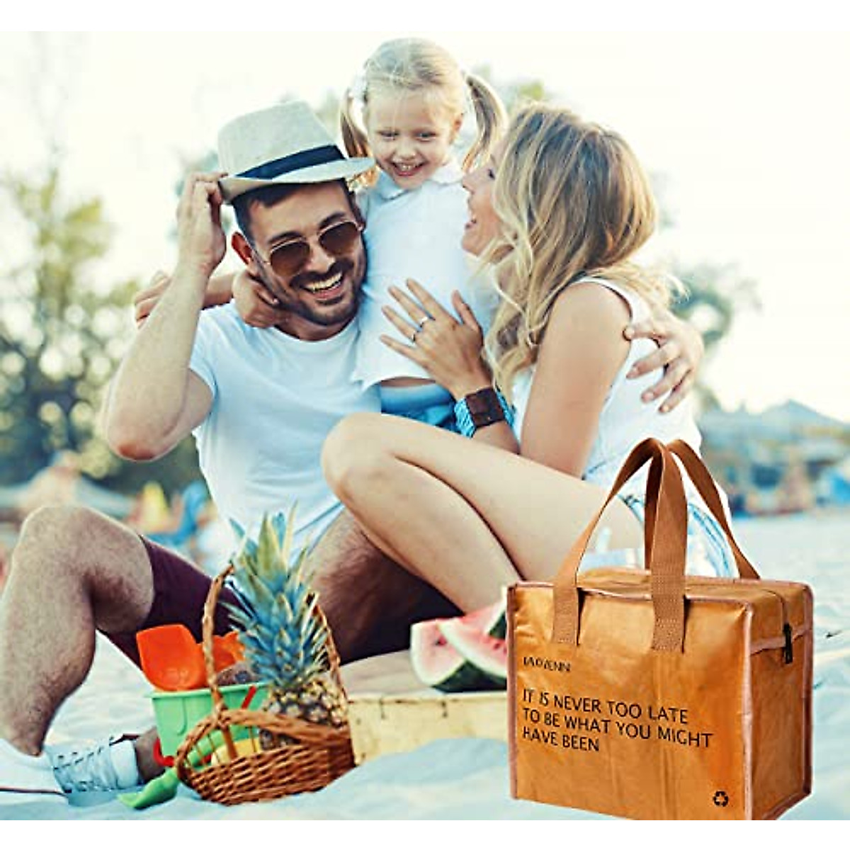 IAOVENN Insulated Tyvek paper lunch bag, reusable brown paper bag, Leakproof, durable snack bags for women and men Lunch Box