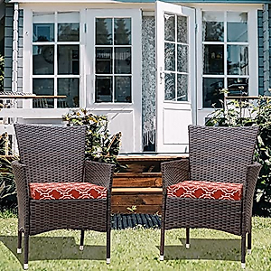 Basic Beyond Outdoor Chair Cushions for Patio Furniture, Waterproof Outdoor Cushions, Square Corner Patio Chair Cushions Set of 4 with Ties, 18.5"x16"x3", Trellis Red
