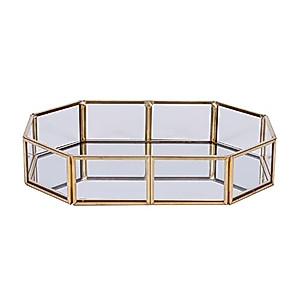 VEMMIO Breakfast Tray Gold Glass Storage Trays Makeup Organizer Sundries Serving Tray Dessert Plate Metal Decorative Tray Home Kitchen Decor (Size : Black)