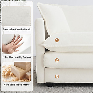 mikibama Luxury Loveseat Sofa Couch, 76" Modern Chenille Deep 2-Seater Cloud Couch with 2 Armrest Pillows and 2 Toss Pillows, Love Seat for Living Room Bedroom Office Apartment, Beige