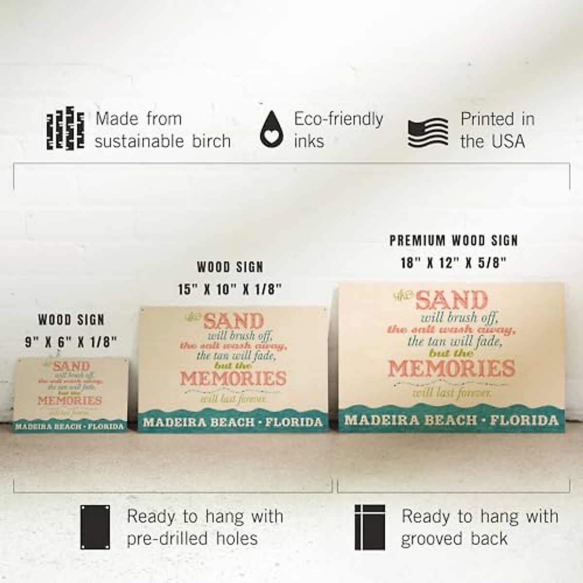 Lantern Press 6x9 Inch Wood Sign, Ready to Hang Wall Decor, Madeira Beach, Florida, Beach Memories Last Forever