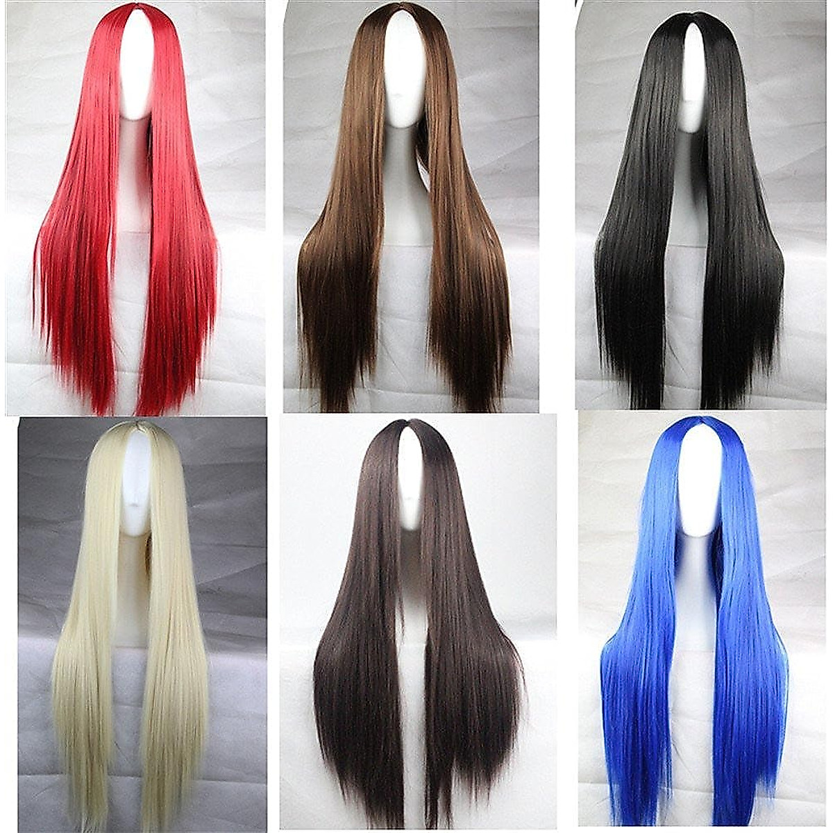 Ansho 75cm / 29.5 Inches Long Black Straight Wigs Middle Part No Bangs Women's Costume Wigs Synthetic Heat Resistant Hairpieces Cosplay Wig for Halloweern Party