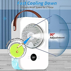 Evaporative Portable Air Conditioner with Touch Screen Remote Control, 650ML Water Tank, Display Prower Air Cooler Conditioner, 4 Speeds Quiet Portable Air Conditioners for Car, Bedroom, Living Room