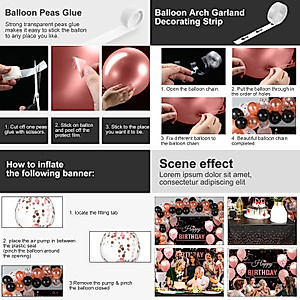 Black and Rose Gold Birthday Party Supplies 57 Pcs Rose Gold Black Balloon Arch Garland Kit Happy Birthday Photography Backdrop Banner Decorations for Women Men Kids Anniversary Birthday Party Decor