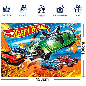 Happy Birthday Party Backdrop,Hot Car Birthday Party Supplies Cartoon Car Themed Happy Birthday Banner Party Decorations Photography Background
