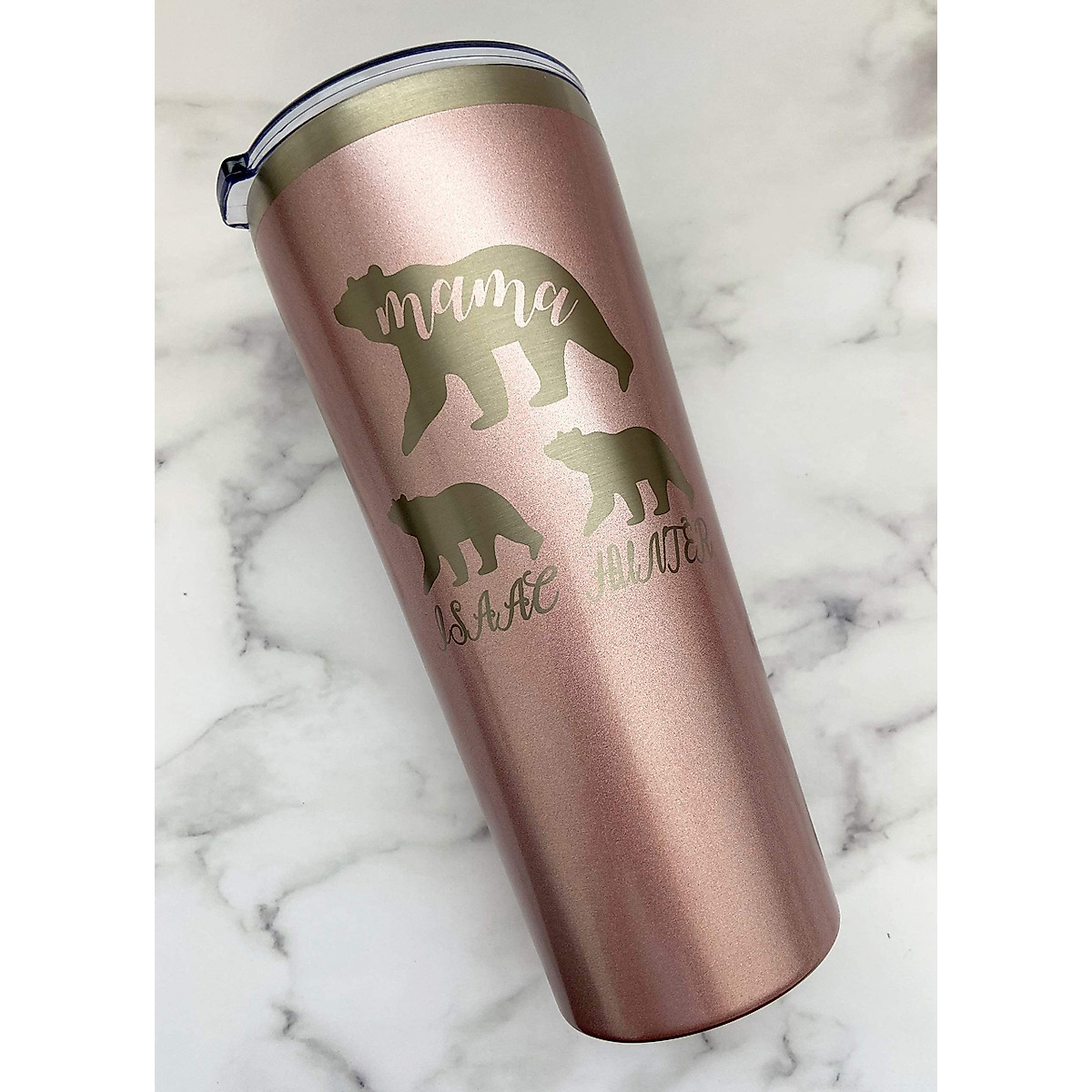 Personalized Laser Engraved 22 oz Stainless Steel Tumbler with Custom Mama/Papa Bear and Cubs - Includes Straw and Lid - Bear, Mama, Papa, Cubs, Parent Gift, Mother's Day Gift, Father's Day Gift