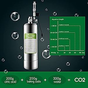 ZRDR Co2 Generator System 2L with Pressure Gauge Automatic Pressure Relief Valve Bubble Counter for Aquarium Plants，Stable Output Sent Steel Bottle Base
