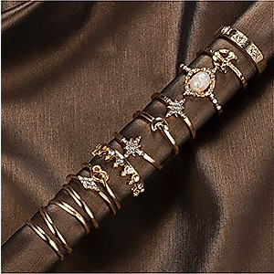 Sither 13 Pcs Women Rings Set Knuckle Rings Gold Bohemian Rings Vintage Gem Crystal Rings Joint Knot Ring Sets for Teens Party Daily Fesvital Jewelry Gift(style3)