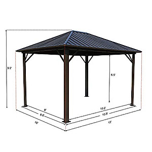 Kozyard Rosana Hardtop Aluminum Permanent Gazebo with 2-Layer Sidewalls (10ftx12ft Brown)