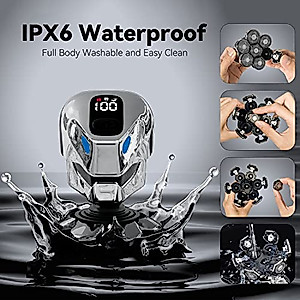7D Electric Head Shave for Men, 5-in-1 Electric Razor for Bald Men Cordless Rechargeable USB, Waterproof Wet/Dry Rotary Shaver Grooming Kit with LED Display Screen.