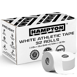 Hampton Adams (32 Pack White Bulk Athletic Tape - 1.5" x 45 feet Per Roll - NO Sticky Residue & Easy to Tear - Perfect for Sports Athletes, Trainers & First Aid Injury Wrap: Fingers Ankles Wrist