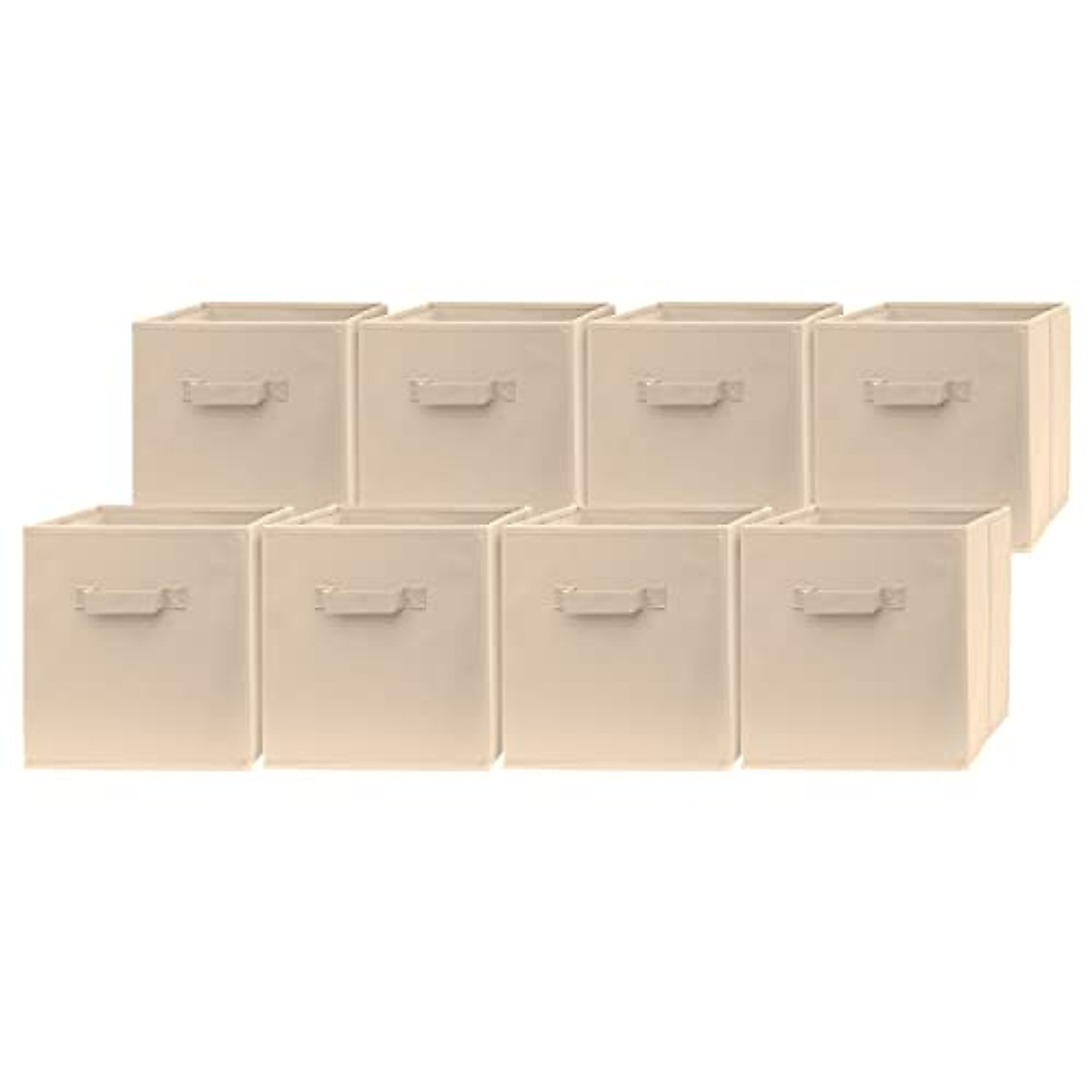 Pomatree Fabric Storage Cubes - 8 Pack - Cube Storage Organizer Bins | Handles on Both Sides | Foldable Cube Storage Bin for Home, Kids Room, Nursery and Playroom | Closet and Toys (Beige)