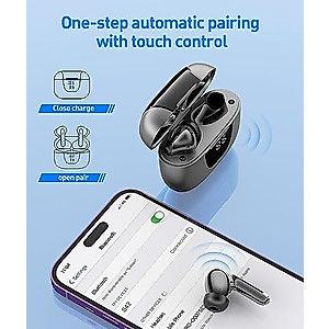 Vtkp Bluetooth Headphones True Wireless Earbuds 60H Playback LED Power Display Earphones with Wireless Charging Case IPX7 Waterproof in-Ear Earbuds with Mic for TV Smart Phone Computer Laptop Sports