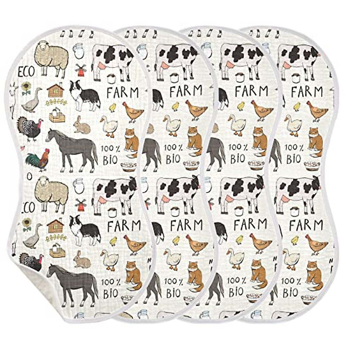 Kigai Farm Animals Muslin Baby Burp Cloths - Super Absorbent and Soft Burping Rags - Cotton Burp Clothes Set for Boys and Girls, 1 Pack