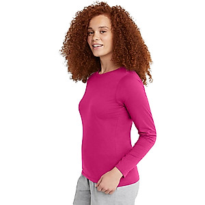 Hanes Comfortblend Women's Originals Long Sleeve Cotton T-Shirt, Lightweight Crewneck Tee, Modern Fit, Sizzling Pink, Medium