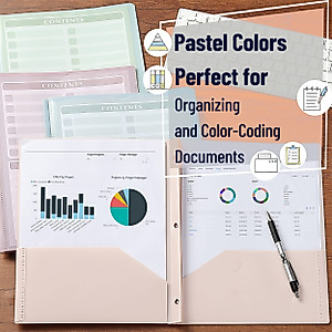 Mr. Pen- Plastic Folders with Clear Front Pocket, 5 pcs, Pastel Colors, Pocket Folders, Plastic Folders for Documents, Plastic Folders with Pockets, File Folders with Fasteners, Folder with Pockets