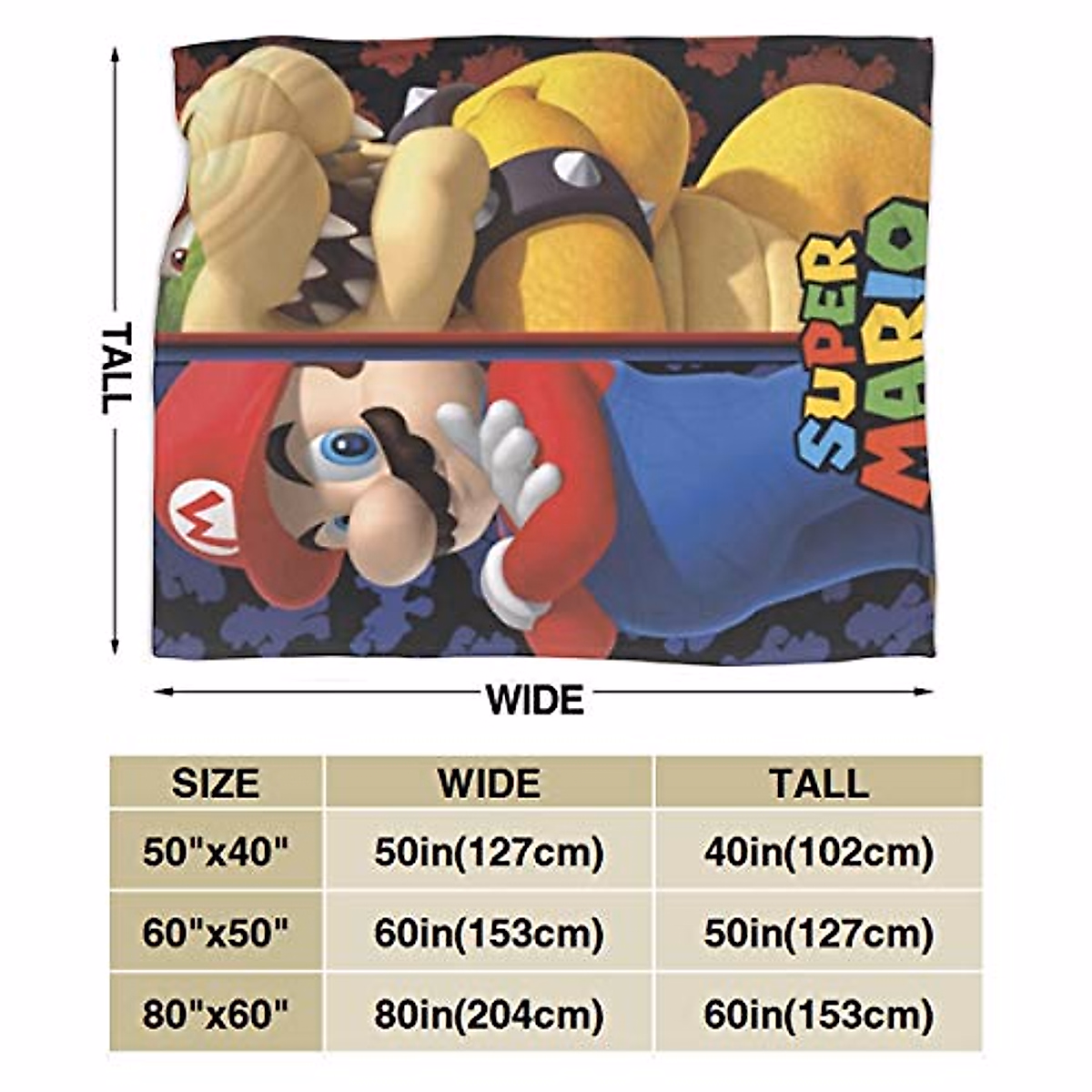 Taodfng Mar-Io Vs Bow-Ser Blanket Flannel Summer Air Conditioner Super Soft Plush Fleece Throw Blanket Home Bed Sofa All Season 60"" X50