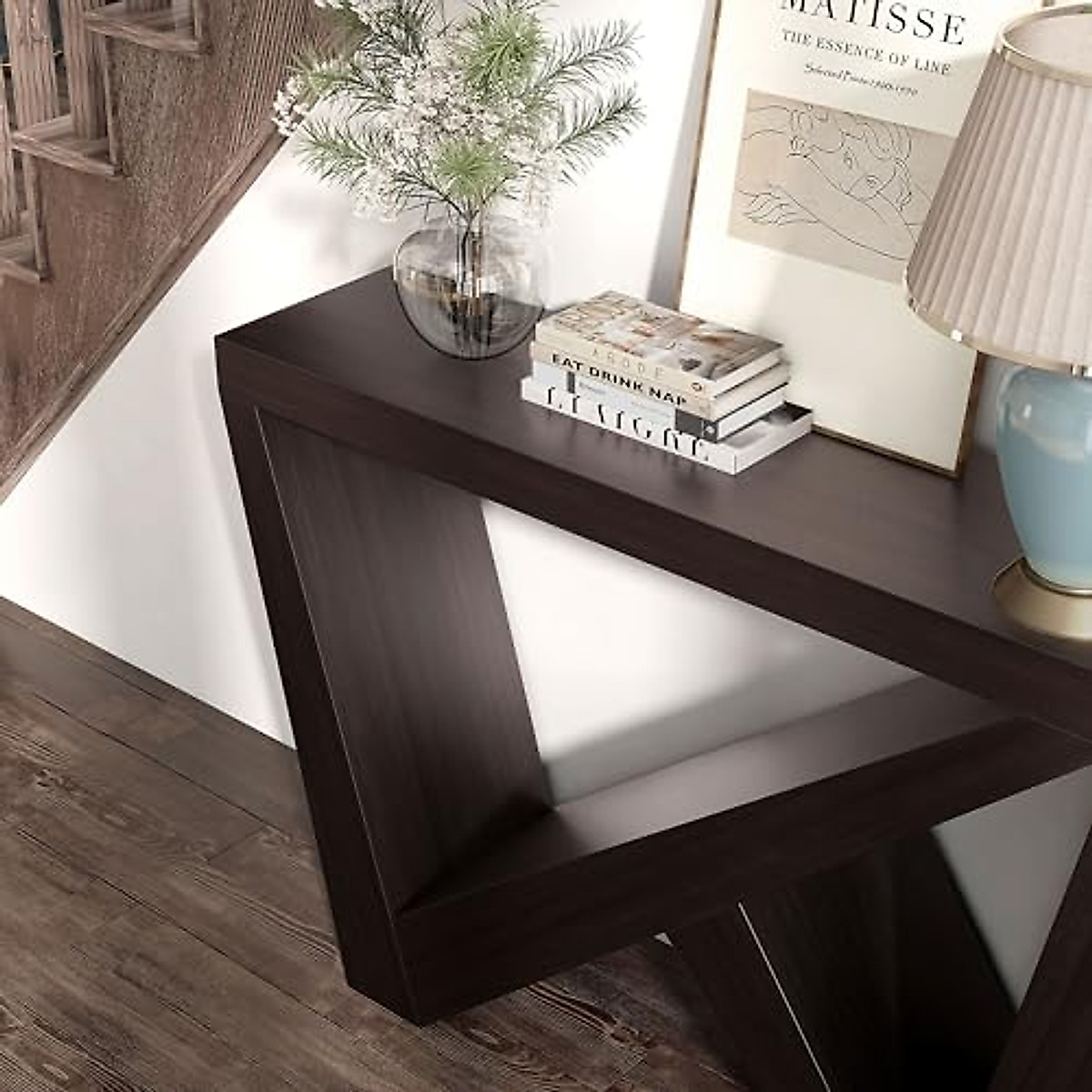 HOMES: Inside + Out Naomi Modern Decorative Accent Console with W-Shaped Legs, Narrow Desk, Wood Entryway Console Table for Living Room, Hallway, Entrance, Small Spaces, Cappuccino