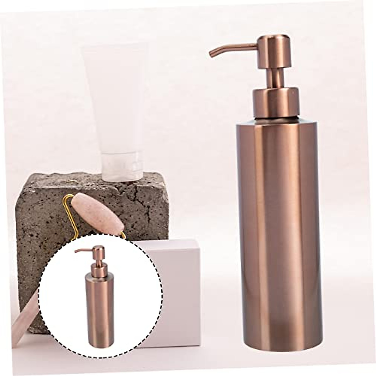 BETOOKY 304 Press Pump Bottles Gold Soap Dispenser Empty Liquid Bottle Foaming Soap Pump Lotion Dispenser Pump Travel Shampoo Bottle Emulsion Dispenser Filling Rose Gold Stainless Steel