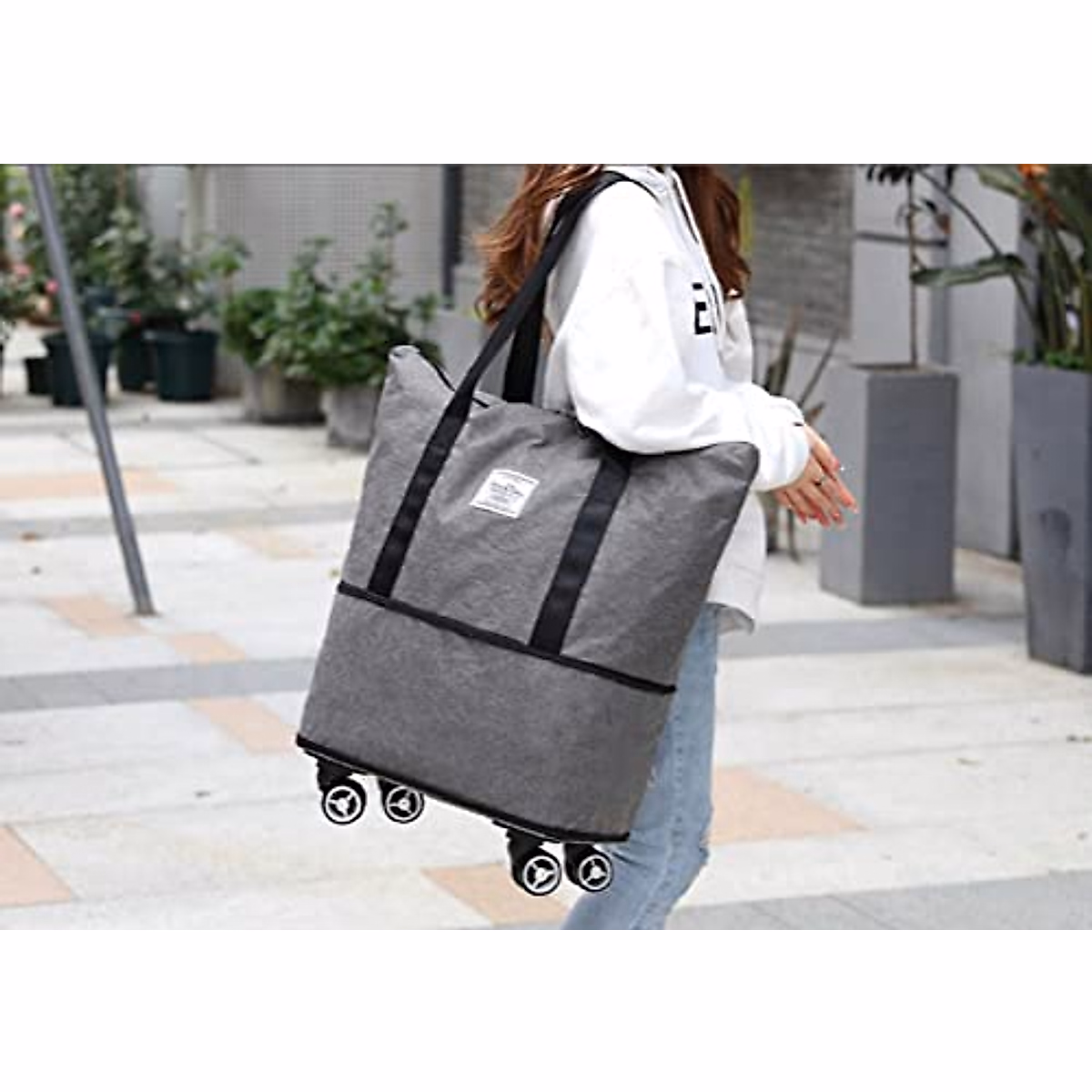 Upgrade Shopping Bag with Wheels Portable Trolley Bags Grocery Cart Hand Pulling Utility Universal Wheels Bag Folding Shopping Cart Trave Bag- Larger & Waterproof & Strong(Grey-B0C6F8FP2Q)