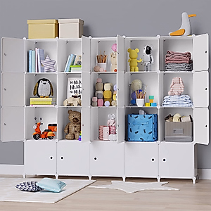 HOMIDEC Cube Storage Organizer, Heavy Duty Portable Closet Wardrobe with Door, 58in Large Closet Organizers and Storage with Hanging Rod for Clothes Yarns Toys Books Tools(20 cube white)