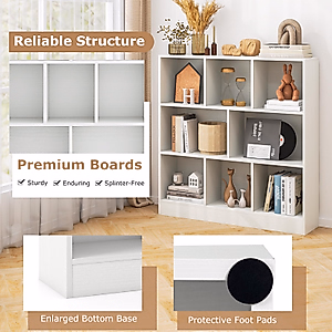 Tangkula 8-Cube Bookshelf, 39.5”L Floor Bookcase with 2 Anti-Tipping Kits, Freestanding Storage Organizer, 4-Tier Display Shelf for Home, Office & Dorms, Natural/White (White, 8-Cube)